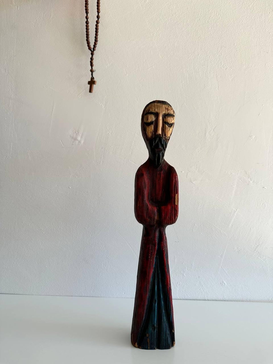 Vintage Wood Carving Sculpture of Saint, Antique Religious Items ...