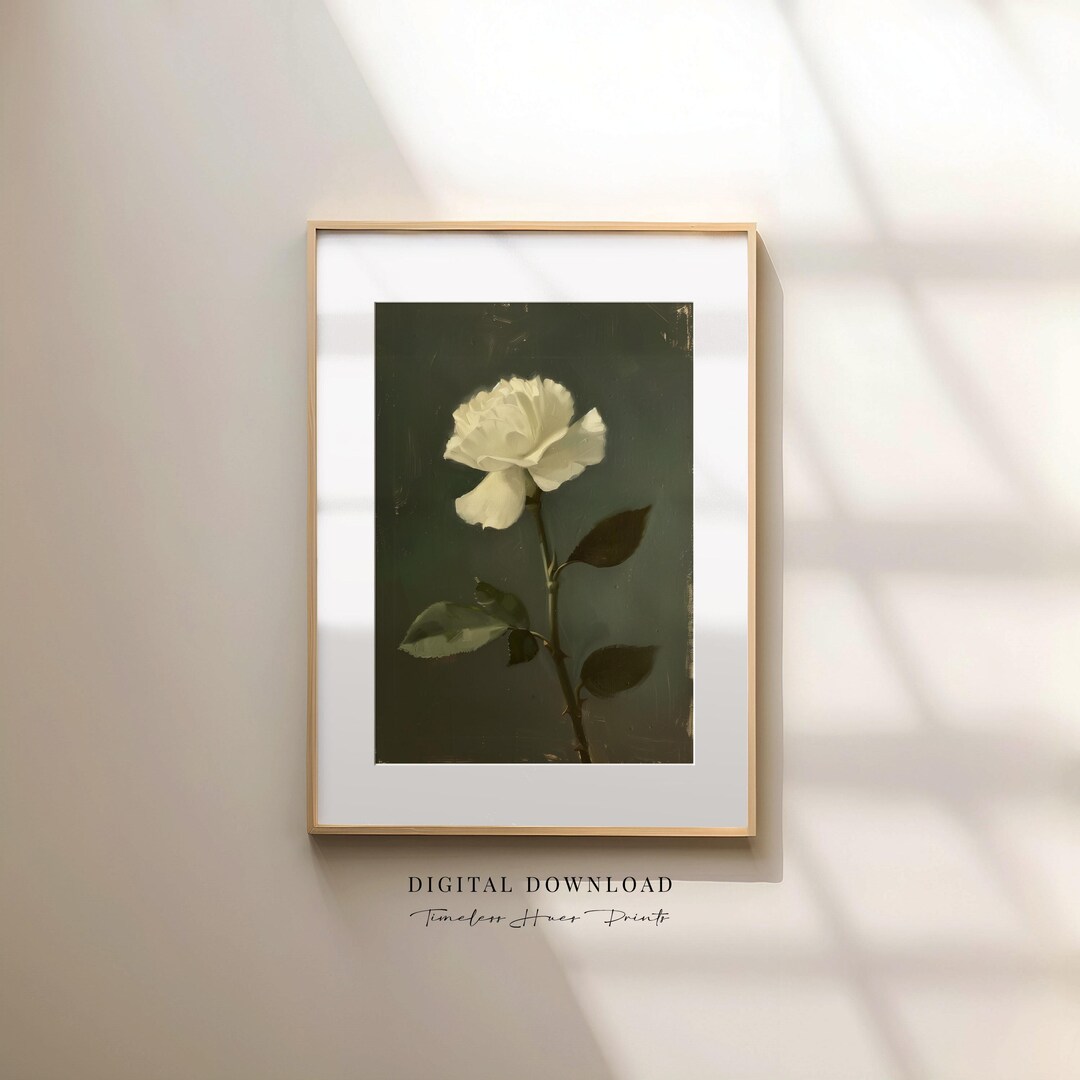 Chiaroscuro Floral Art | Moody White Rose Print | Dark Oil Painting ...
