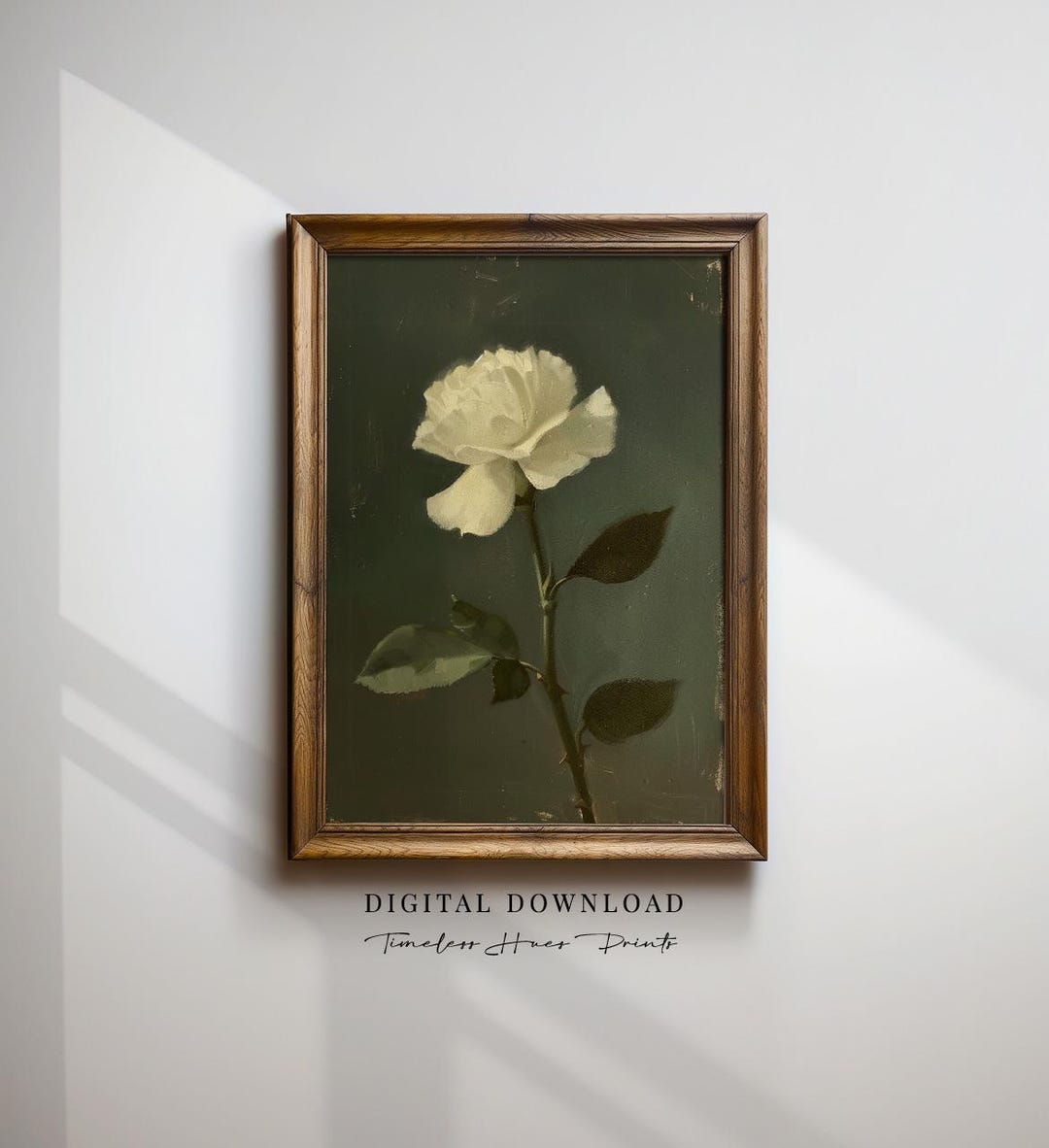 Chiaroscuro White Rose Art Print | Vintage Oil Painting (digital ...