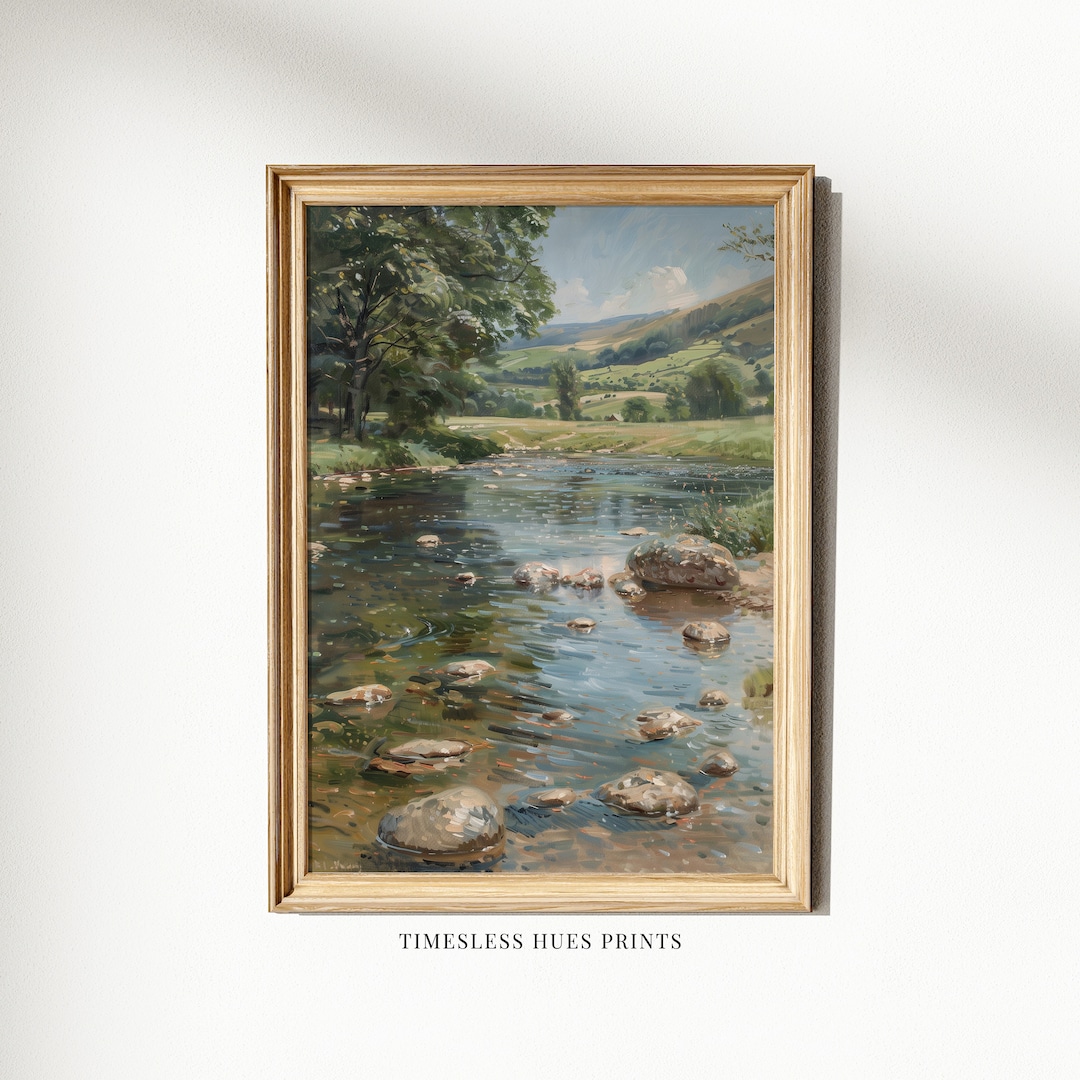 Rippling River Rocks Landscape Painting | Printable Digital Download - Etsy