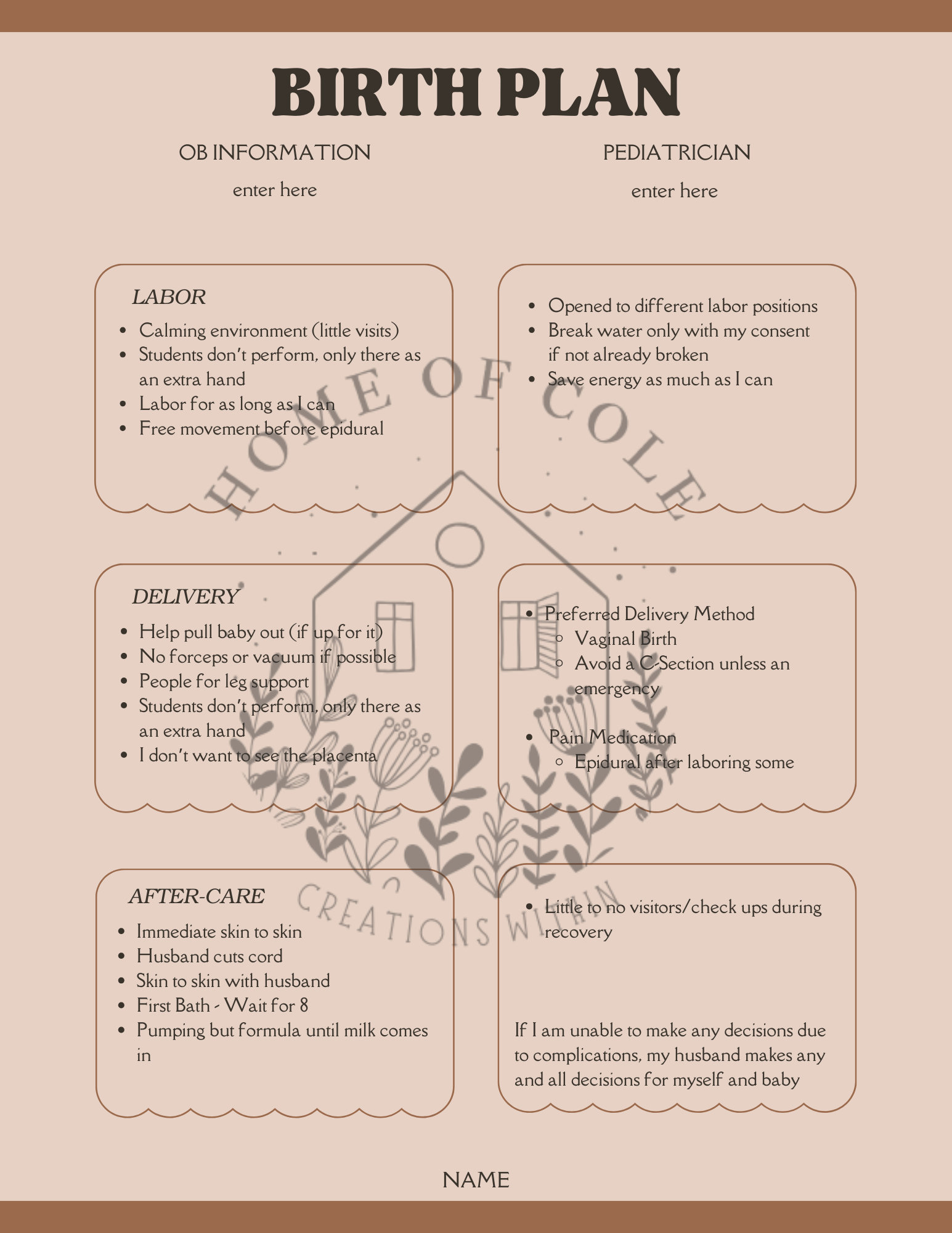 Birth Plan Template | Birth Plan Canva Template, Scallop Birth Plan ...
