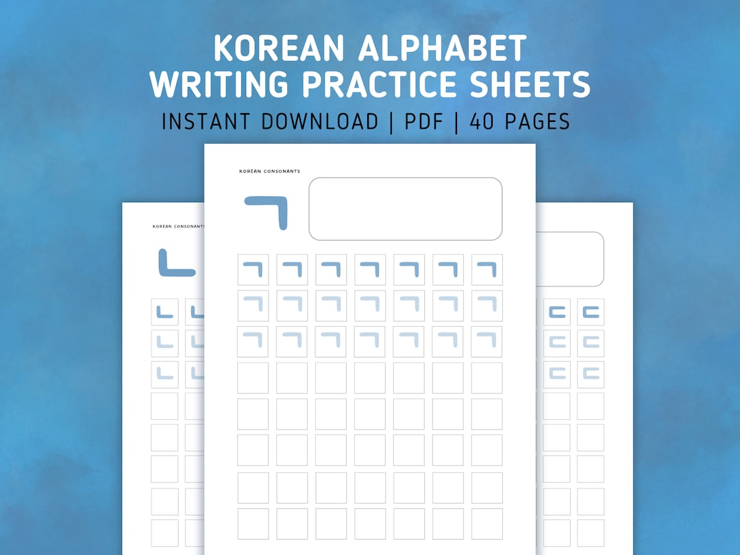 Korean Alphabet Writing Practice Sheets Printable PDF Language Learning ...