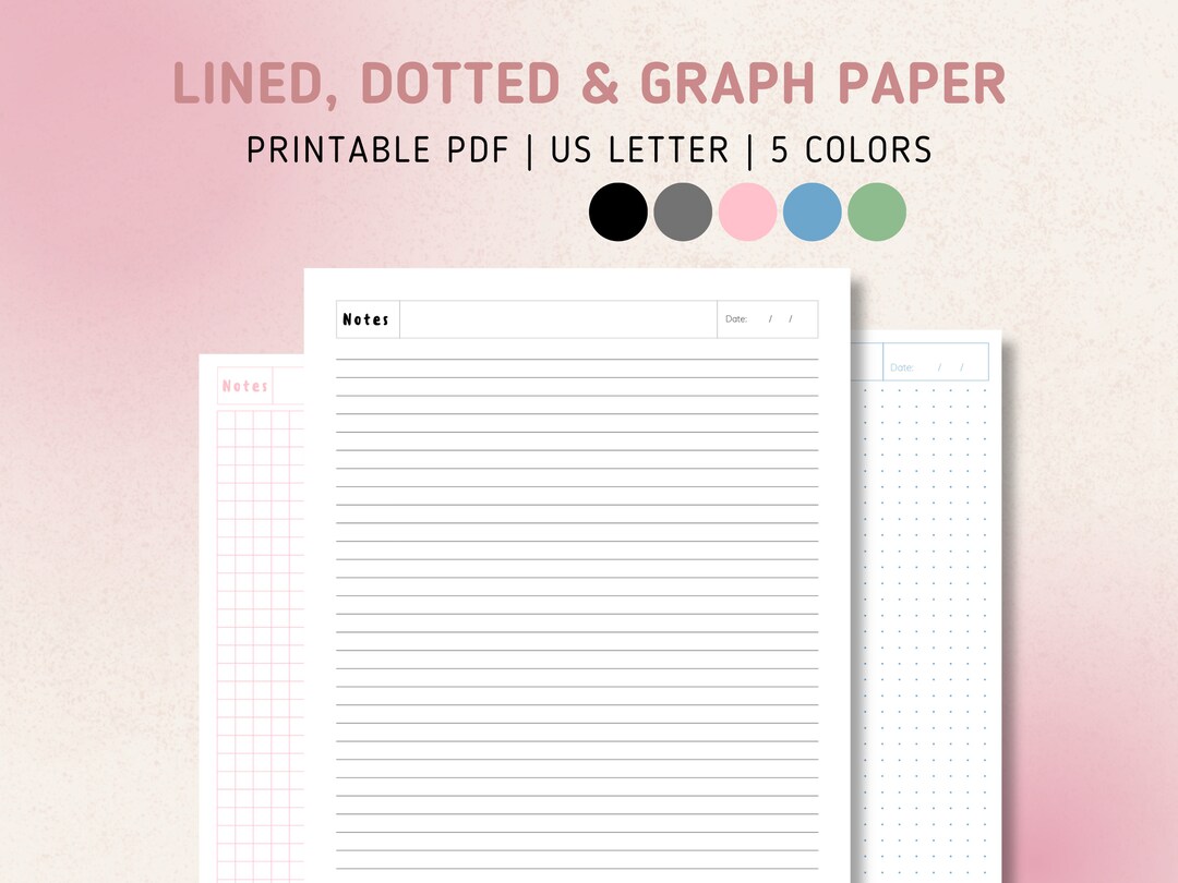 Lined Dotted Graph Note Paper Printable PDF 5 Colors US Letter - Etsy
