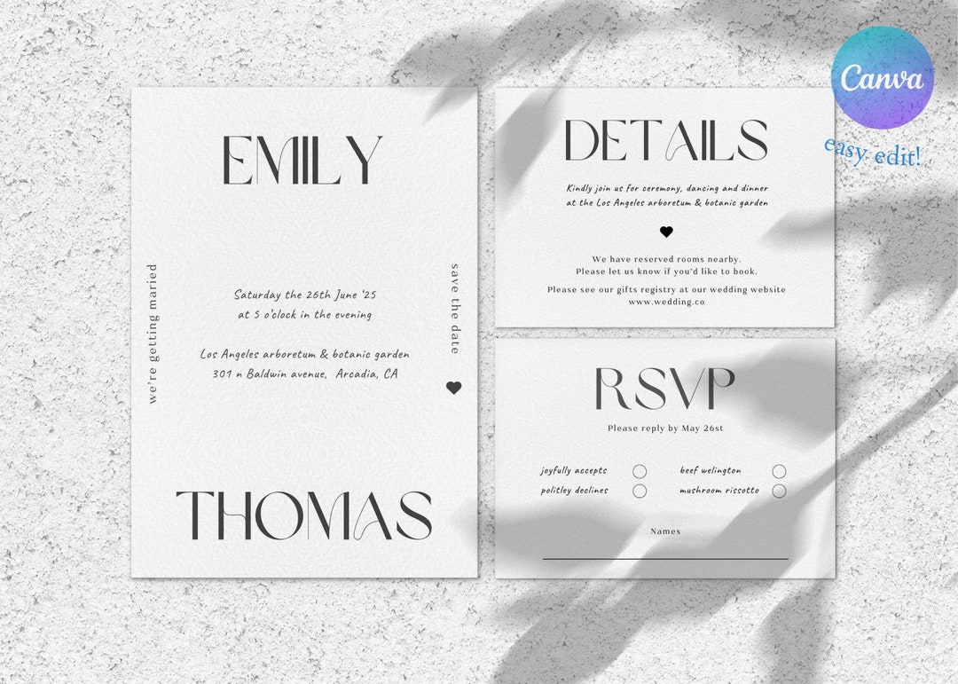 Minimal Wedding Invitation Template Set, Editable Modern Wedding Invite ...