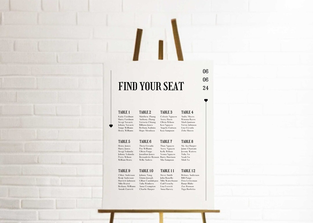 Modern Wedding Seating Chart Template, Unique Wedding Table Seating ...