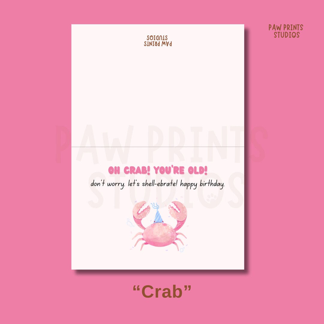 Crab Birthday Card Cute Fun Animal Themed Birthday Card Ready-to-print ...