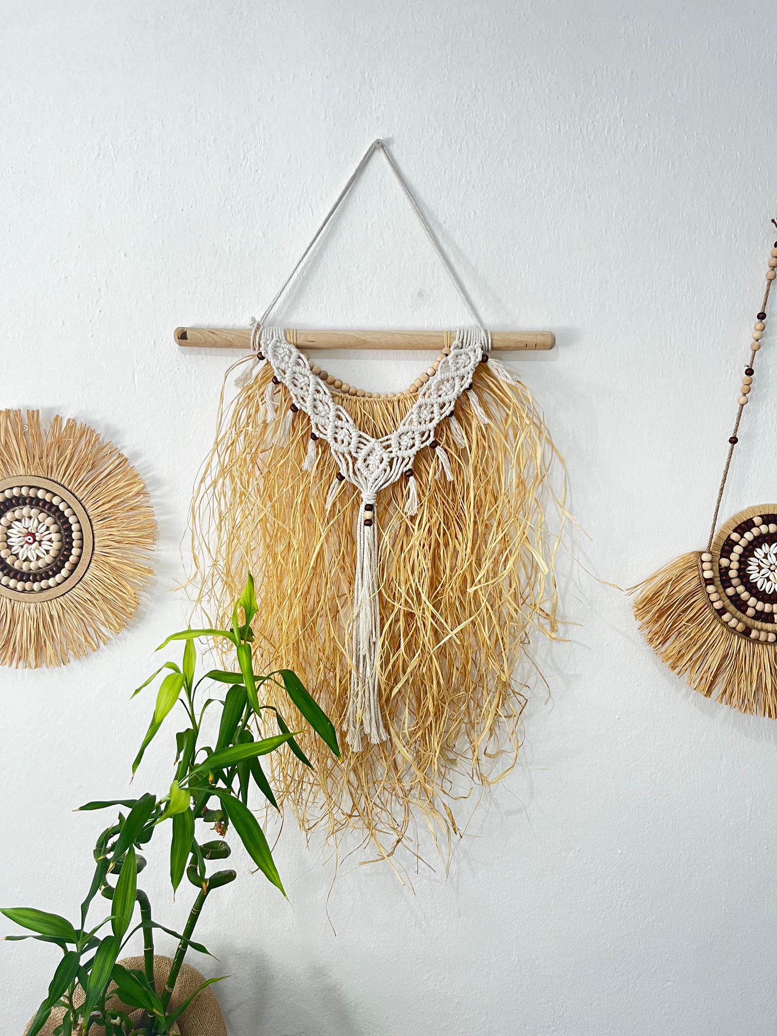 Raffia Decor Raffia Mirror Decor Raffia Sea Shell Raffia Wall Decor ...
