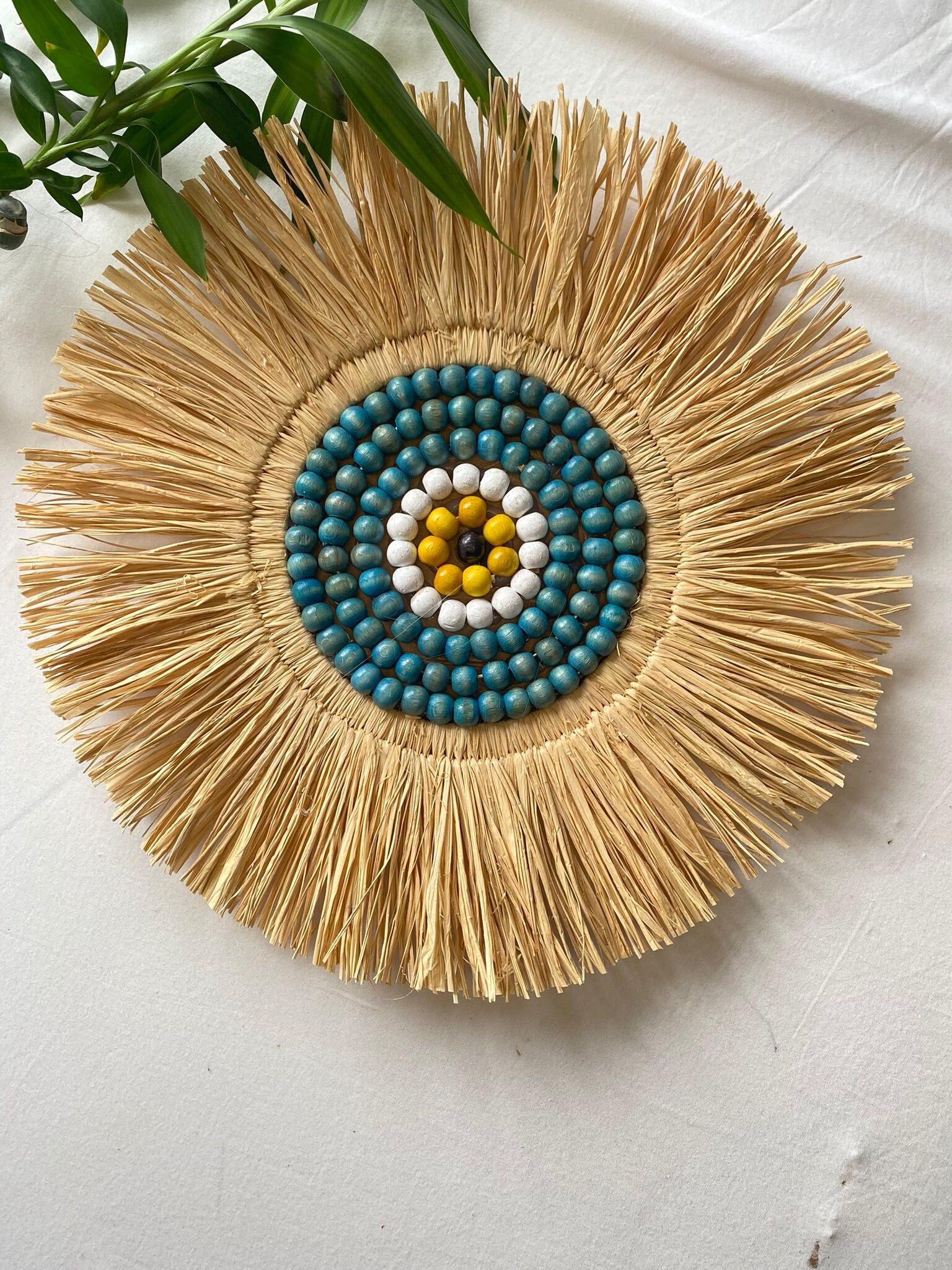 Raffia Wall Decor Raffia Bead Decor Raffia Round Wall Decor Natural ...