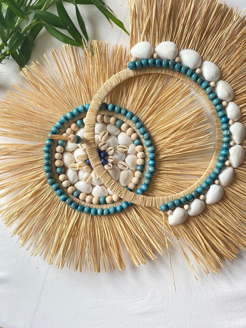 Handmade Raffia Wall Hanging Set: Seashell Boho Wall Decor - Etsy