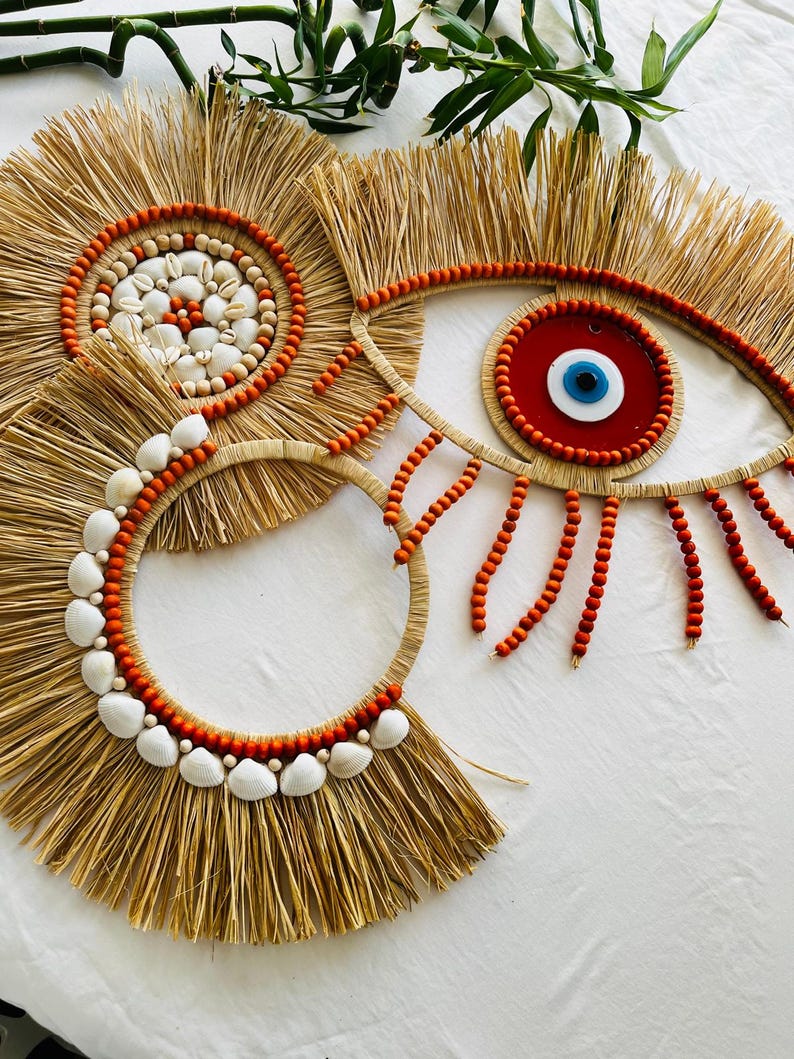 Raffia Decor Raffia Mirror Decor Raffia Sea Shell Raffia Wall Decor ...