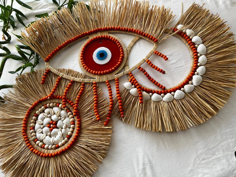 Raffia Decor Raffia Mirror Decor Raffia Sea Shell Raffia Wall Decor ...