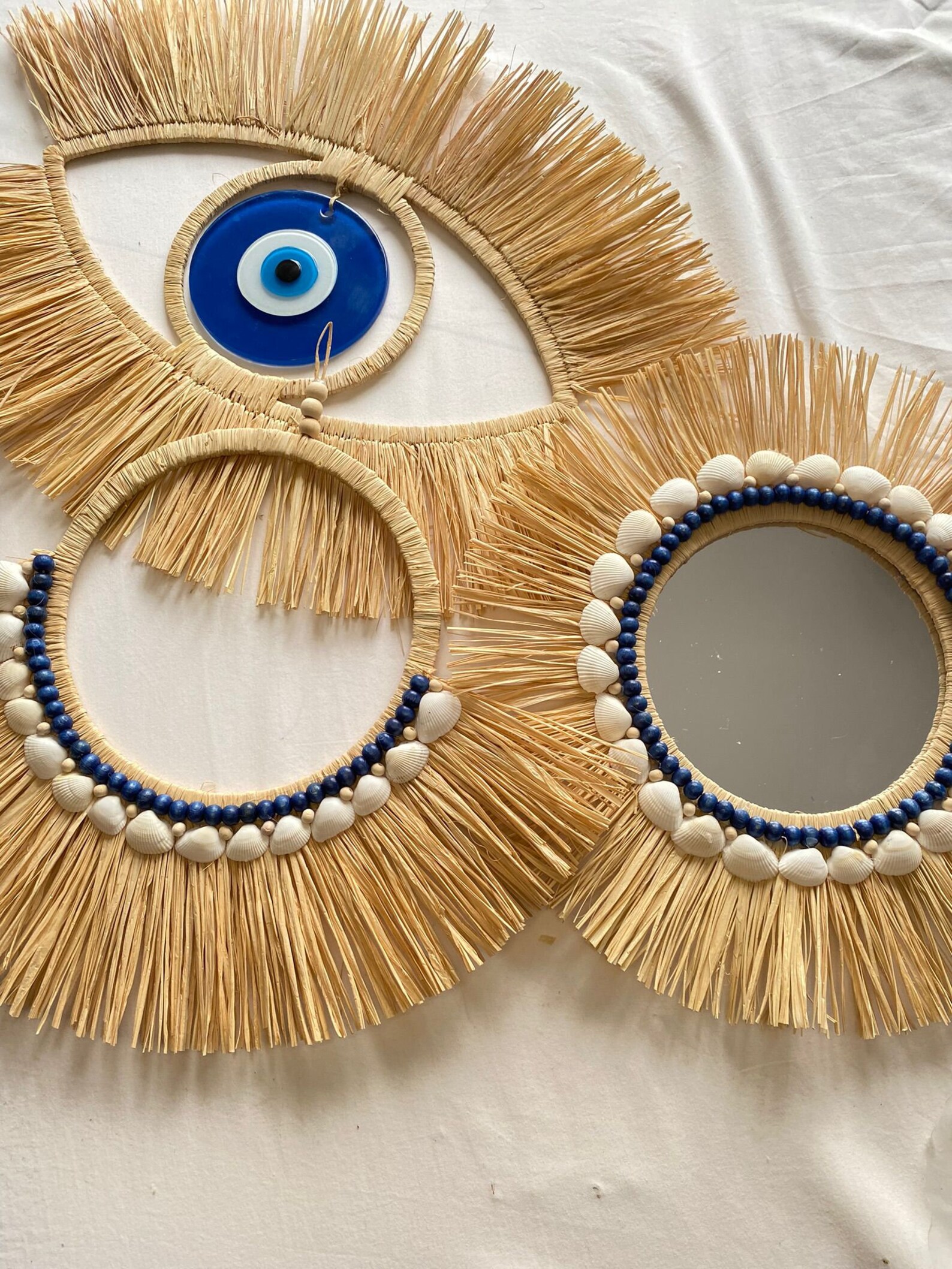 Raffia Wall Decor Raffia Mirror Decor Raffia Devil Eyes Raffia Bead Raffia Decor Natural Raffia ...