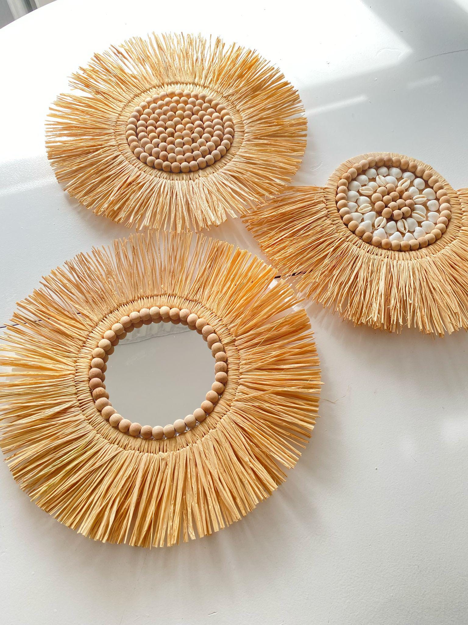 Raffia Decor Raffia Mirror Decor Raffia Sea Shell Raffia Gift Natural ...