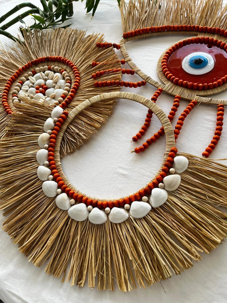 Raffia Decor Raffia Mirror Decor Raffia Sea Shell Raffia Wall Decor ...