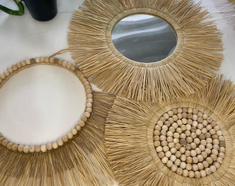 Raffia Wall Decor Raffia Mirror Decor Raffia Devil Eyes Raffia Bead Raffia Decor Natural Raffia ...