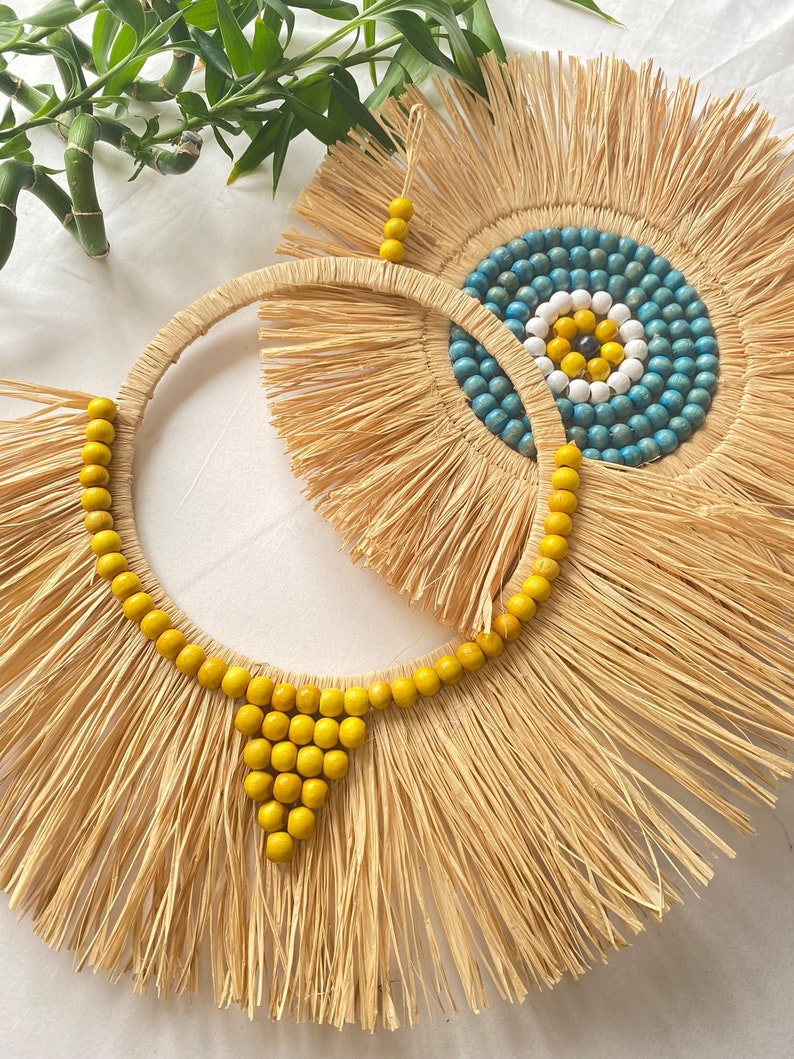 Raffia Wall Decor Raffia Bead Decor Raffia Round Wall Decor Natural ...