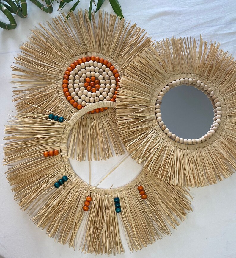 Natural Raffia Wall Hanging Set, Boho Wall Decor, Bohemian Wall Art ...