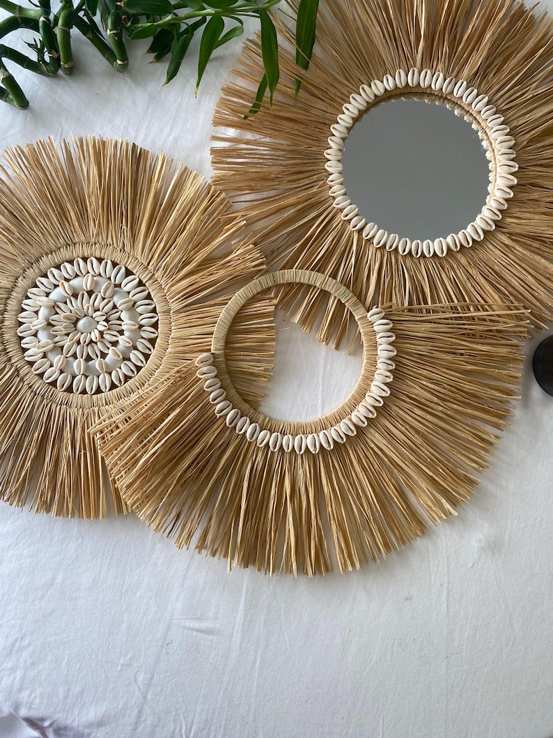 Raffia Decor Raffia Mirror Decor Raffia Sea Shell Raffia Wall Decor ...