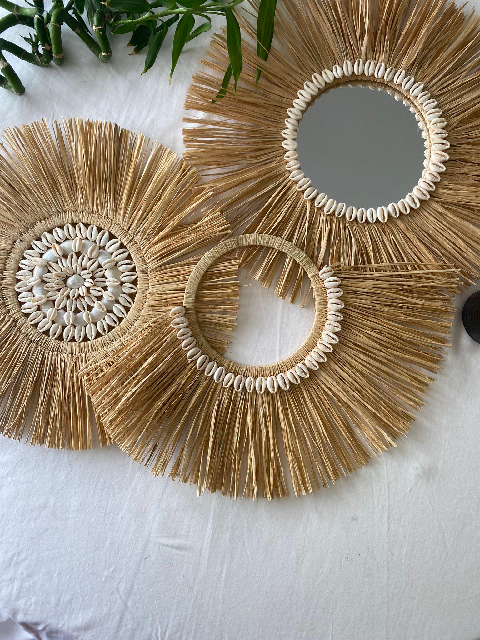 Raffia Decor Raffia Mirror Decor Raffia Sea Shell Raffia Wall Decor ...