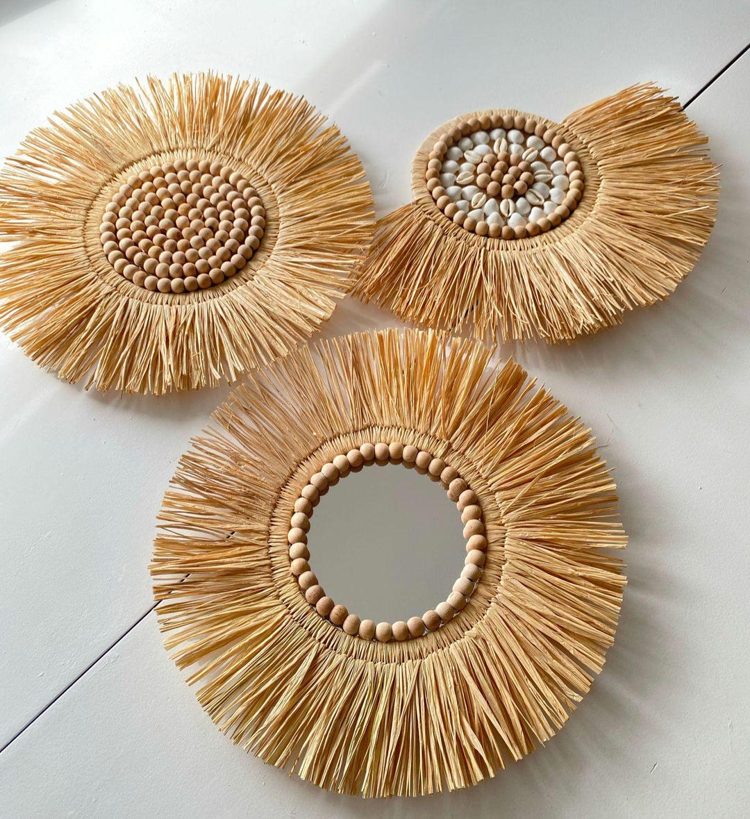 Raffia Decor Raffia Mirror Decor Raffia Sea Shell Raffia Gift Natural ...