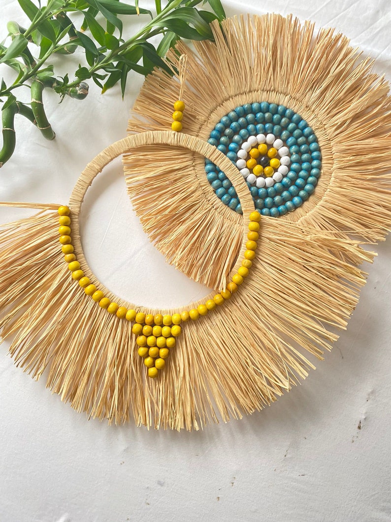 Raffia Wall Decor Raffia Bead Decor Raffia Round Wall Decor Natural ...