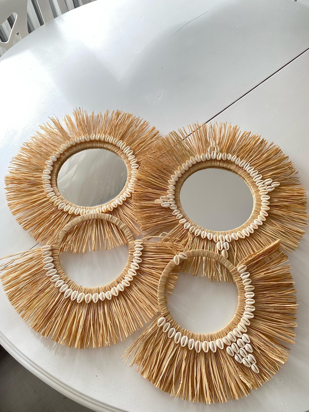 Raffia Decor Raffia Mirror Decor Raffia Sea Shell Raffia Wall Decor ...