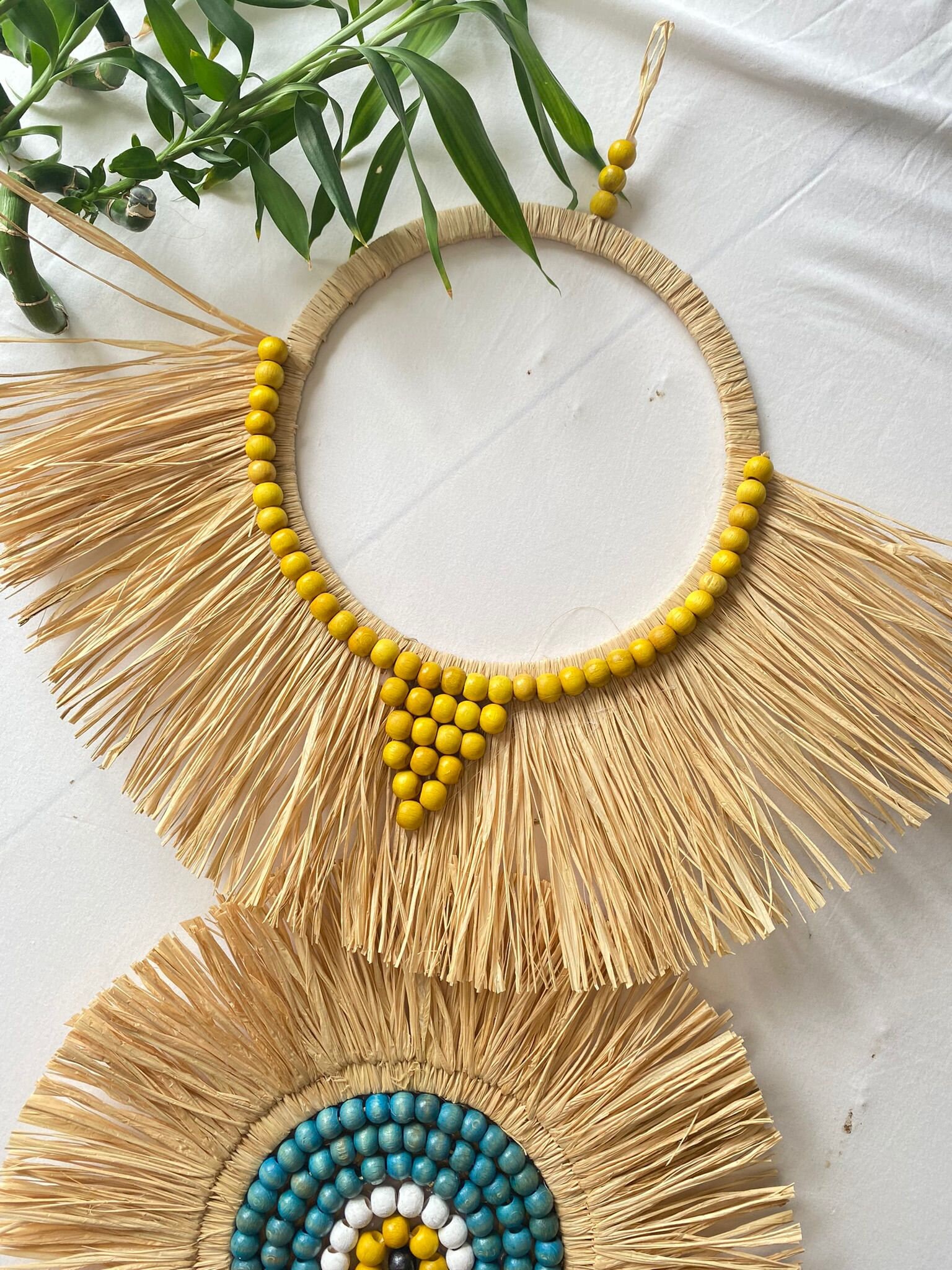 Raffia Wall Decor Raffia Bead Decor Raffia Round Wall Decor Natural ...