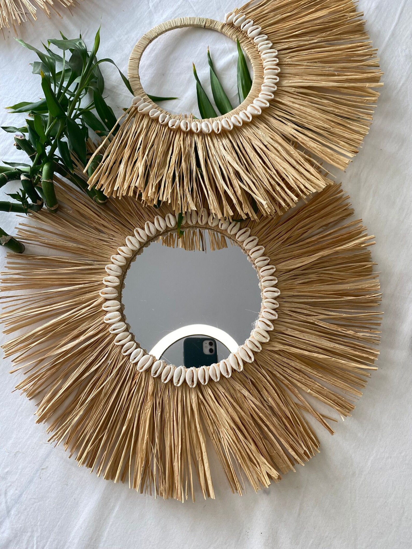 Raffia Decor Raffia Mirror Decor Raffia Sea Shell Raffia Wall Decor ...