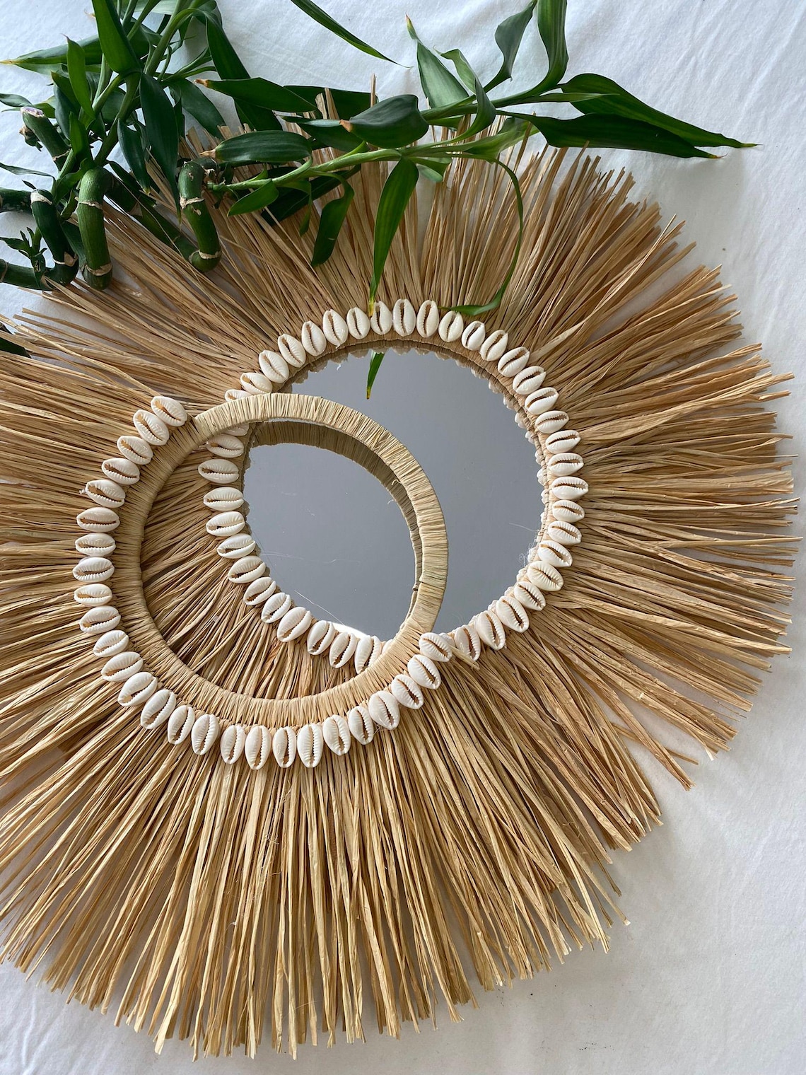 Raffia Decor Raffia Mirror Decor Raffia Sea Shell Raffia Wall Decor ...