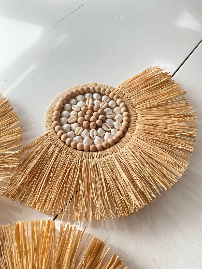 Handmade Raffia Wall Hanging Set: Boho Seashell Decor - Etsy