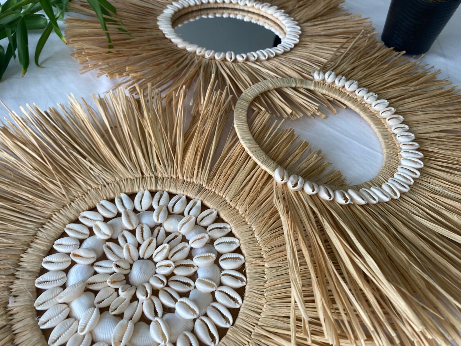 Raffia Decor Raffia Mirror Decor Raffia Sea Shell Raffia Wall Decor ...
