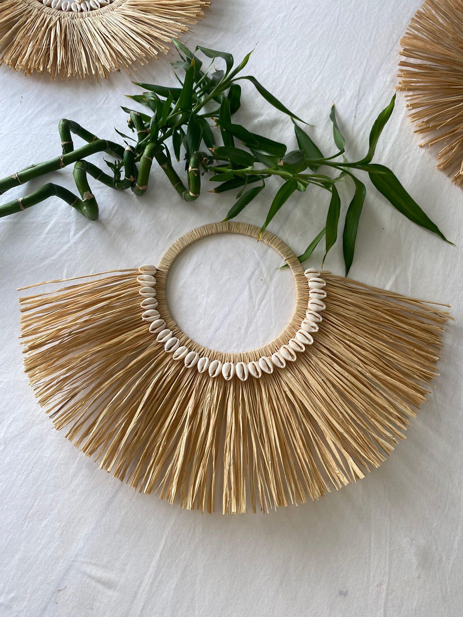 Raffia Decor Raffia Mirror Decor Raffia Sea Shell Raffia Wall Decor ...