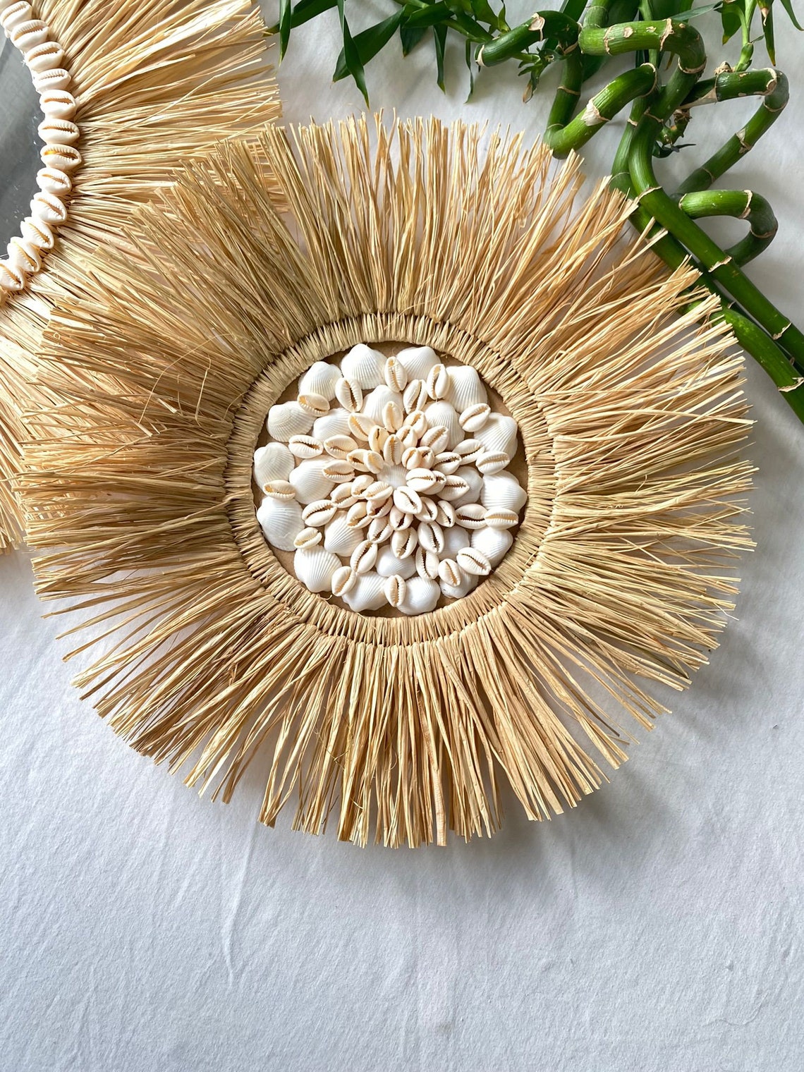Raffia Decor Raffia Mirror Decor Raffia Sea Shell Raffia Wall Decor ...
