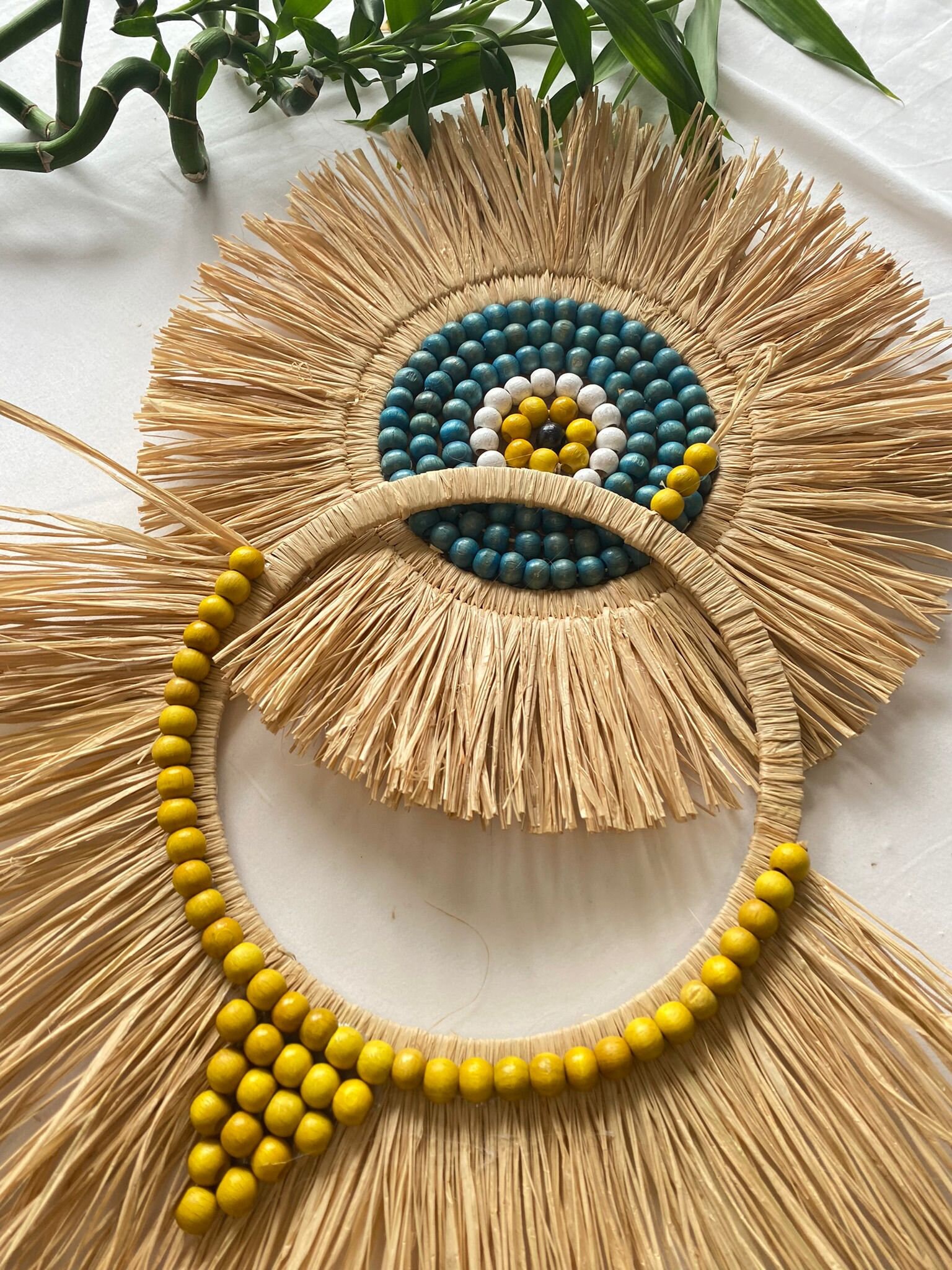 Raffia Wall Decor Raffia Bead Decor Raffia Round Wall Decor Natural ...