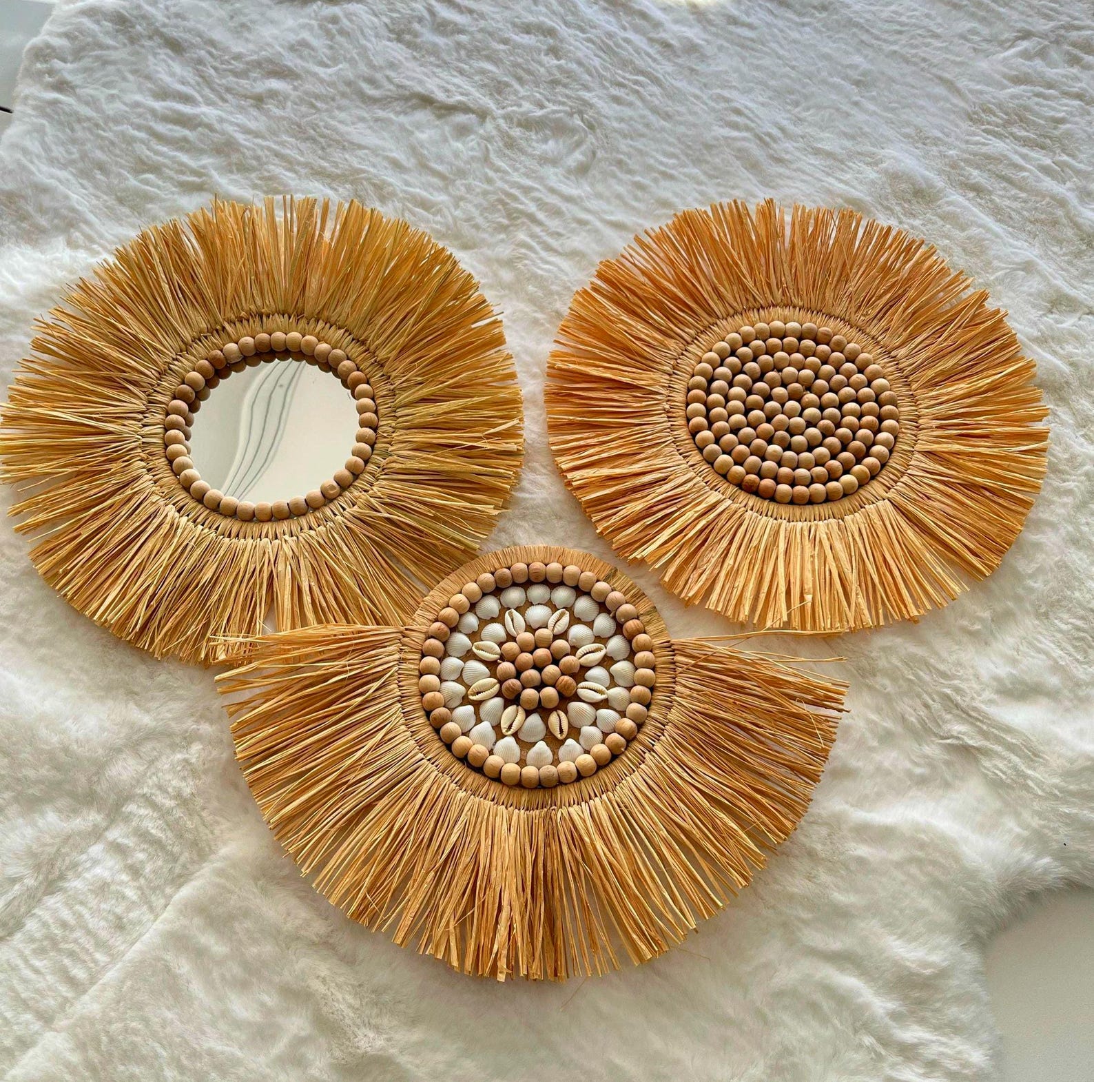Raffia Decor Raffia Mirror Decor Raffia Sea Shell Raffia Gift Natural ...
