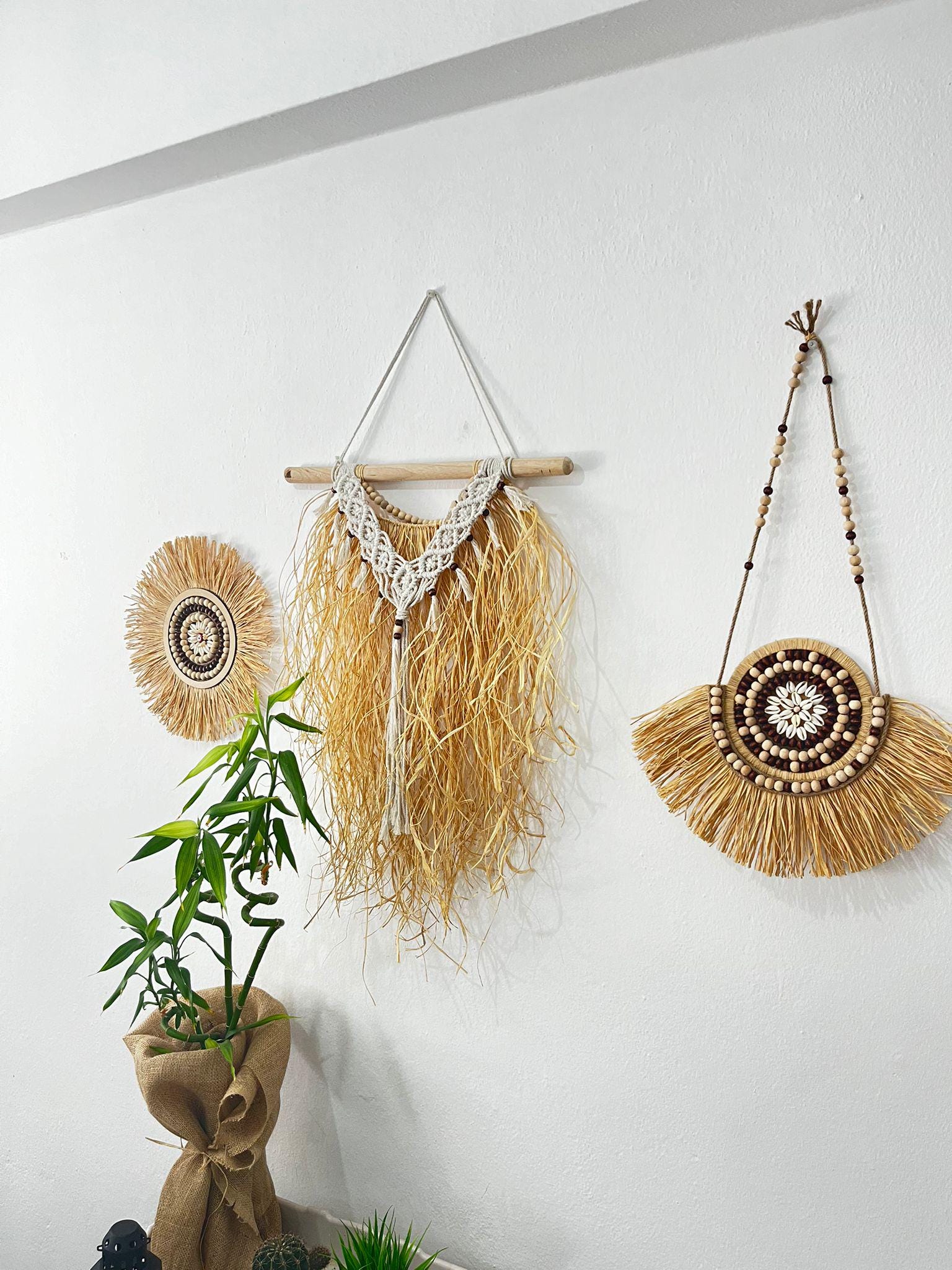 Raffia Decor Raffia Mirror Decor Raffia Sea Shell Raffia Wall Decor ...