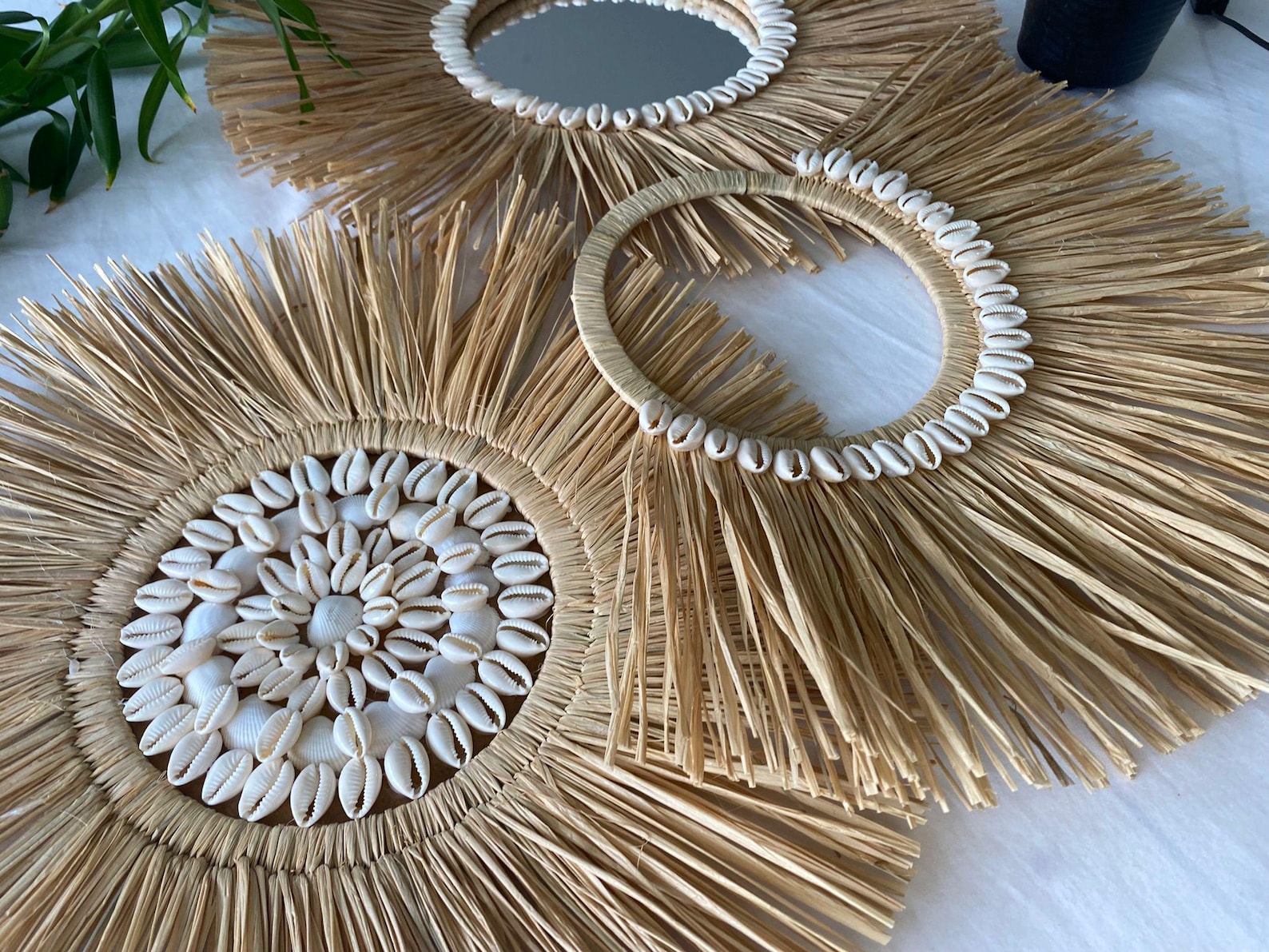 Raffia Decor Raffia Mirror Decor Raffia Sea Shell Raffia Wall Decor ...