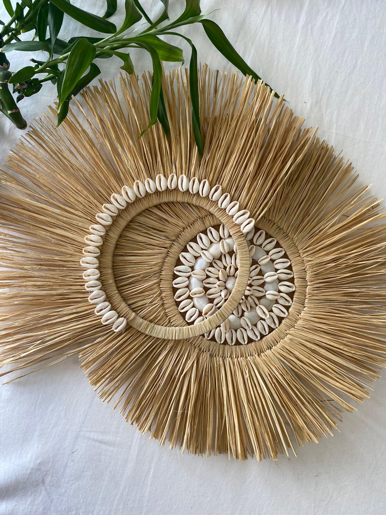Raffia Decor Raffia Mirror Decor Raffia Sea Shell Raffia Wall Decor Natural Raffia Wall Hanging ...