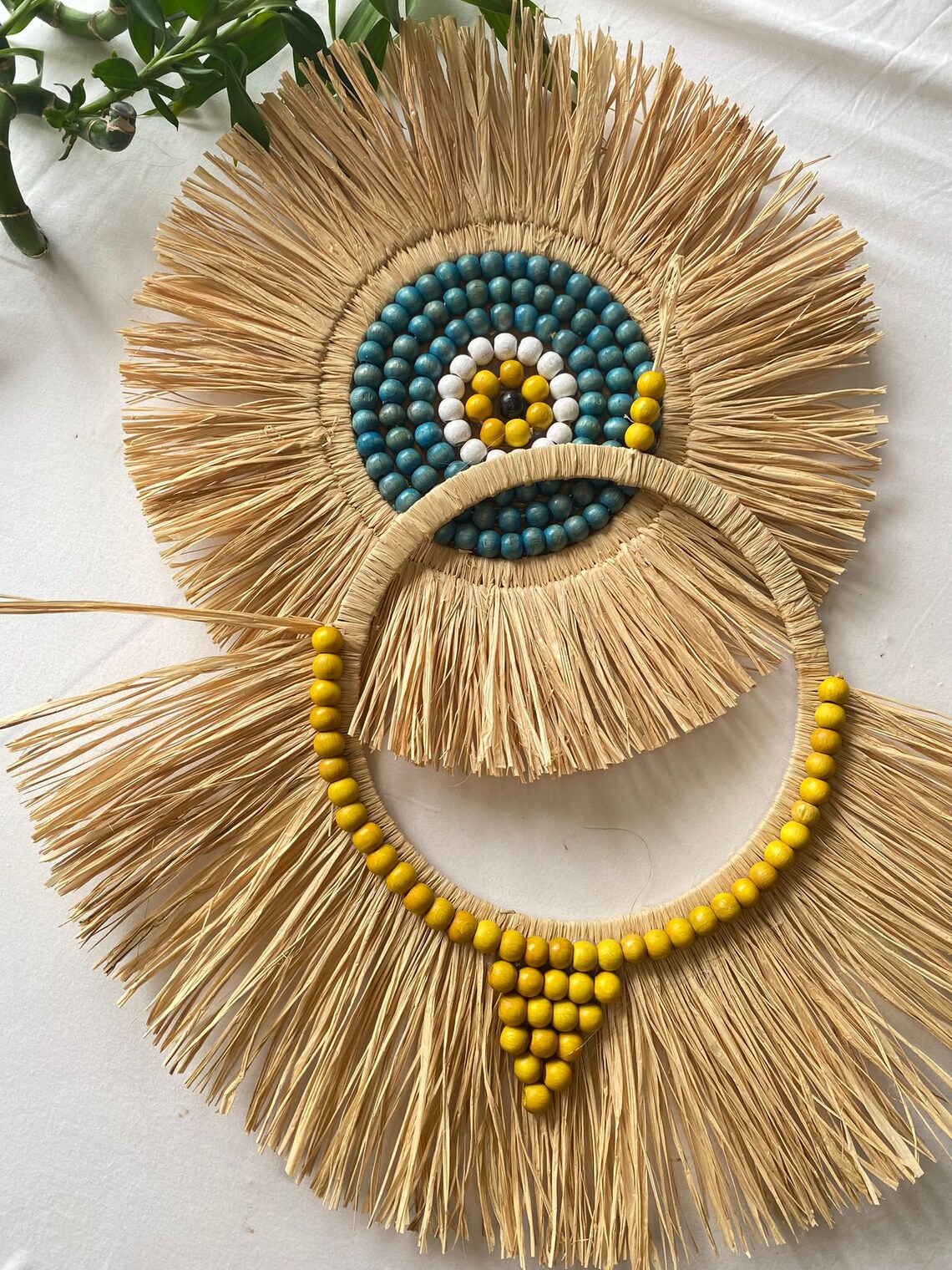 Raffia Wall Decor Raffia Bead Decor Raffia Round Wall Decor 2 Pieces - Etsy
