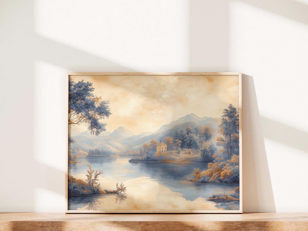 French Toile Fancy Wall Art Shack Light Blue Vintage Floral Print ...