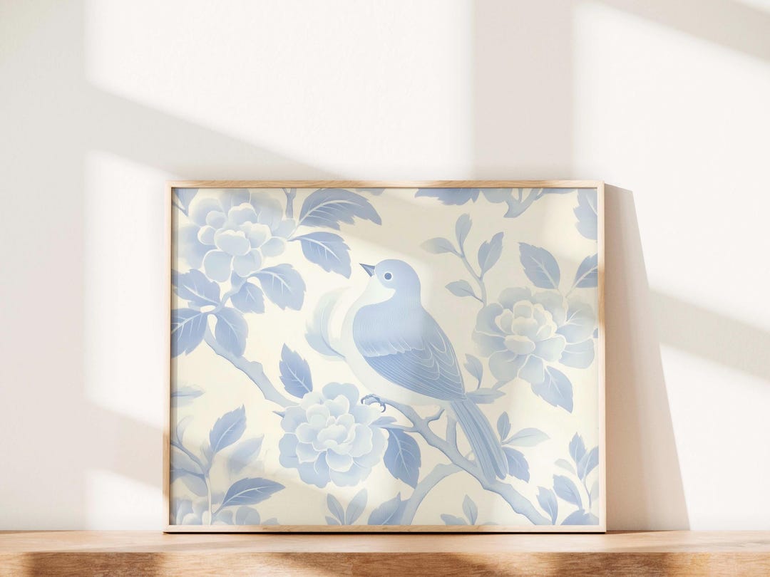 Chinoiserie French Shack Toile Japandi Wall Art Light Blue Fancy ...