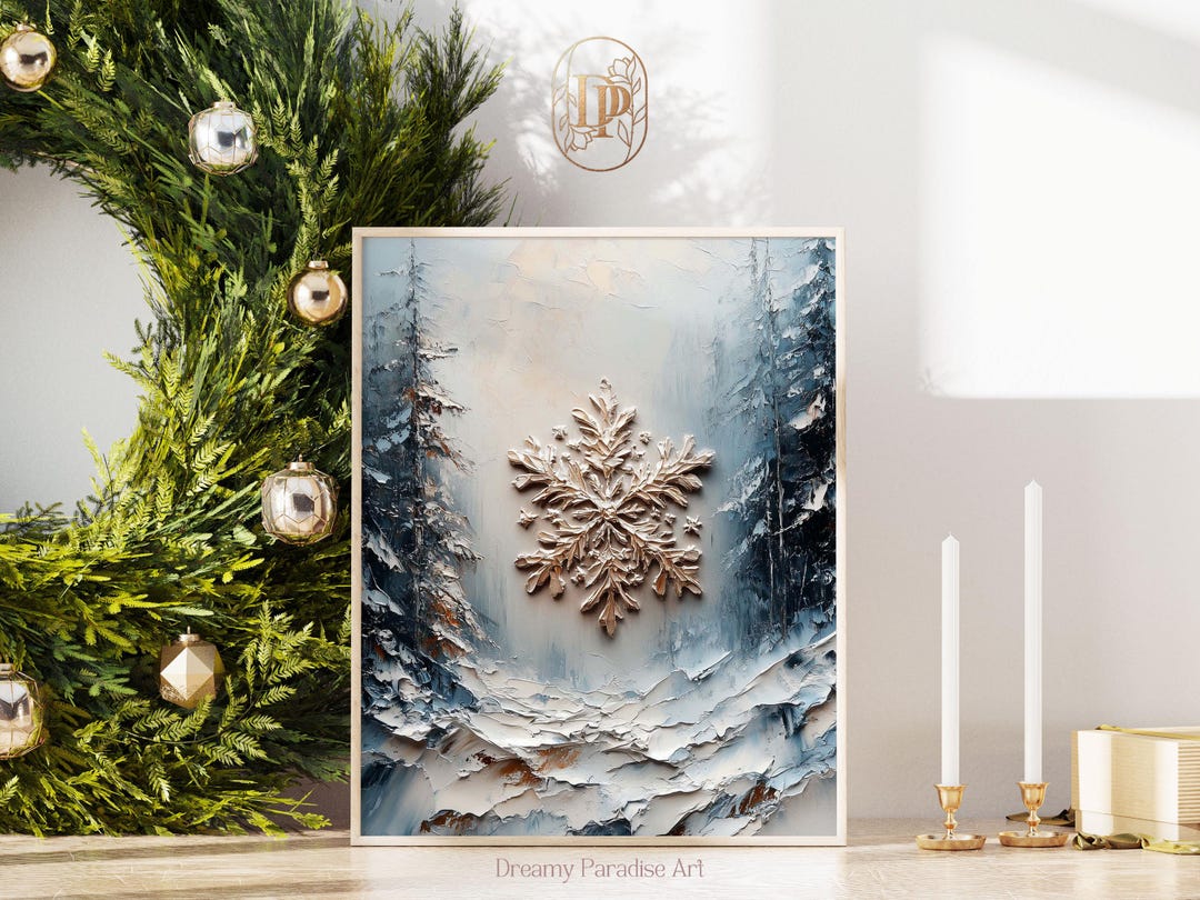 Vintage Xmas Snowflake Oil Painting Wall Art Printable Gift Coquette ...