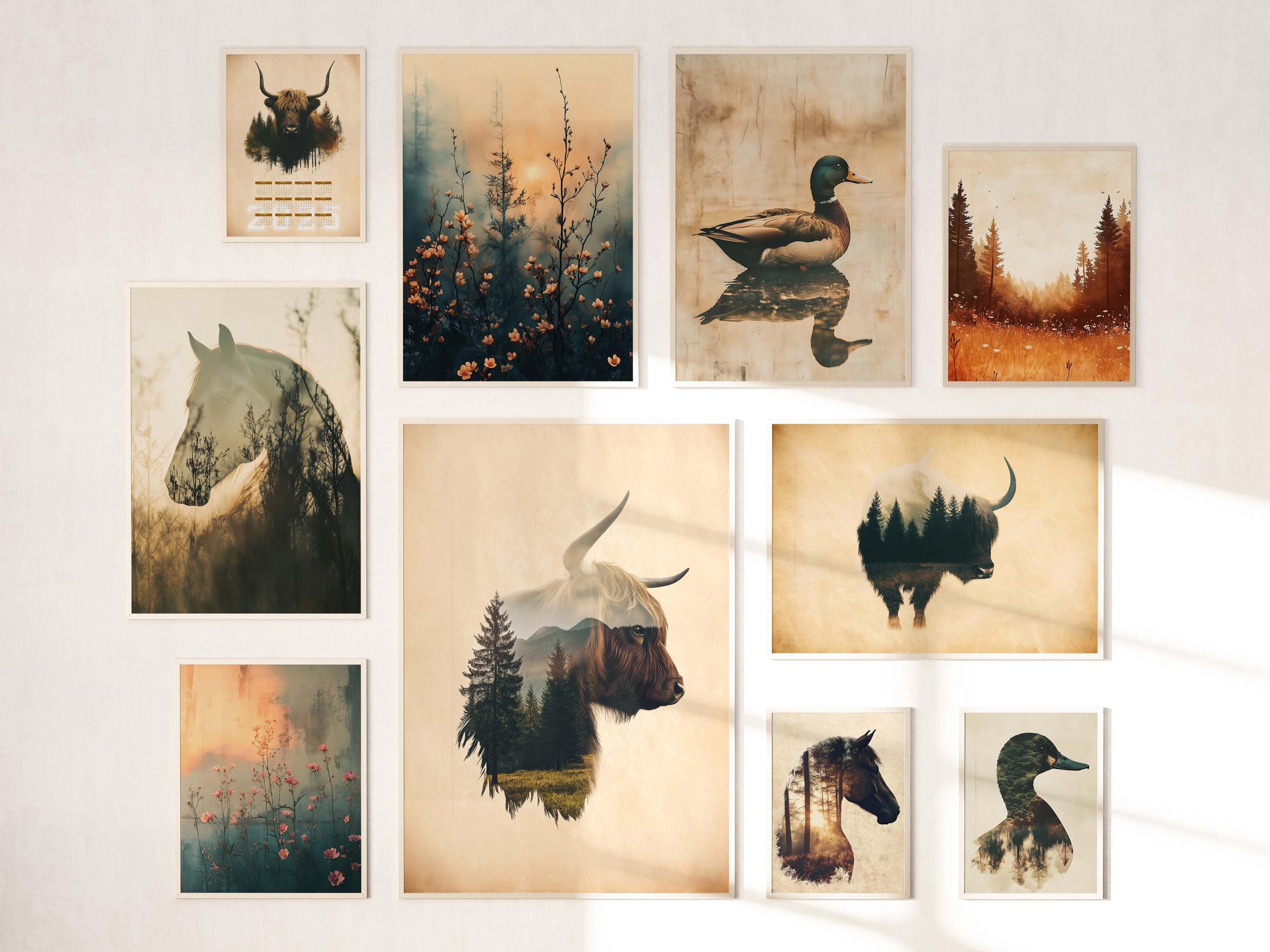Highland Cow Set of 20 Prints 2025 Calendar Gallery Wall Art Farmhouse ...
