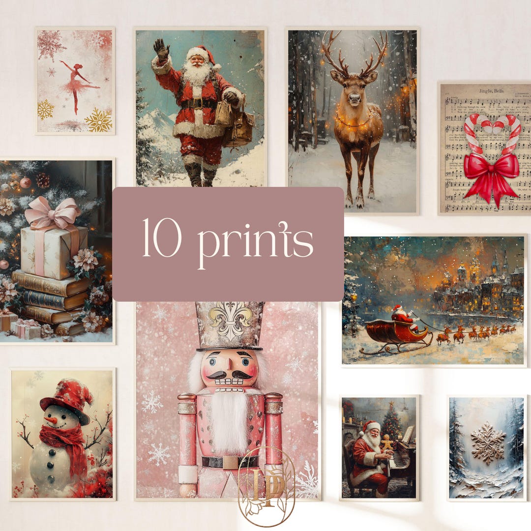 Vintage Christmas Santa Gallery Wall Art Set of 10 Prints Festive ...