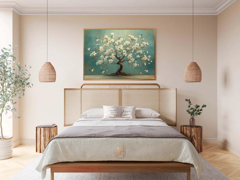 Aesthetic Sage Green Tree of Life Japandi Wall Art Living Room Decor ...