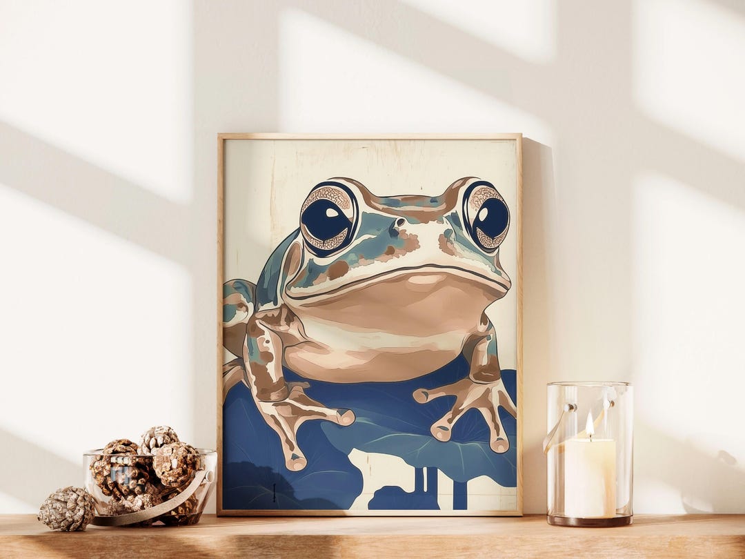 Aesthetic Frogs Sage Green Japanese Wall Art Painting Print Living Room ...