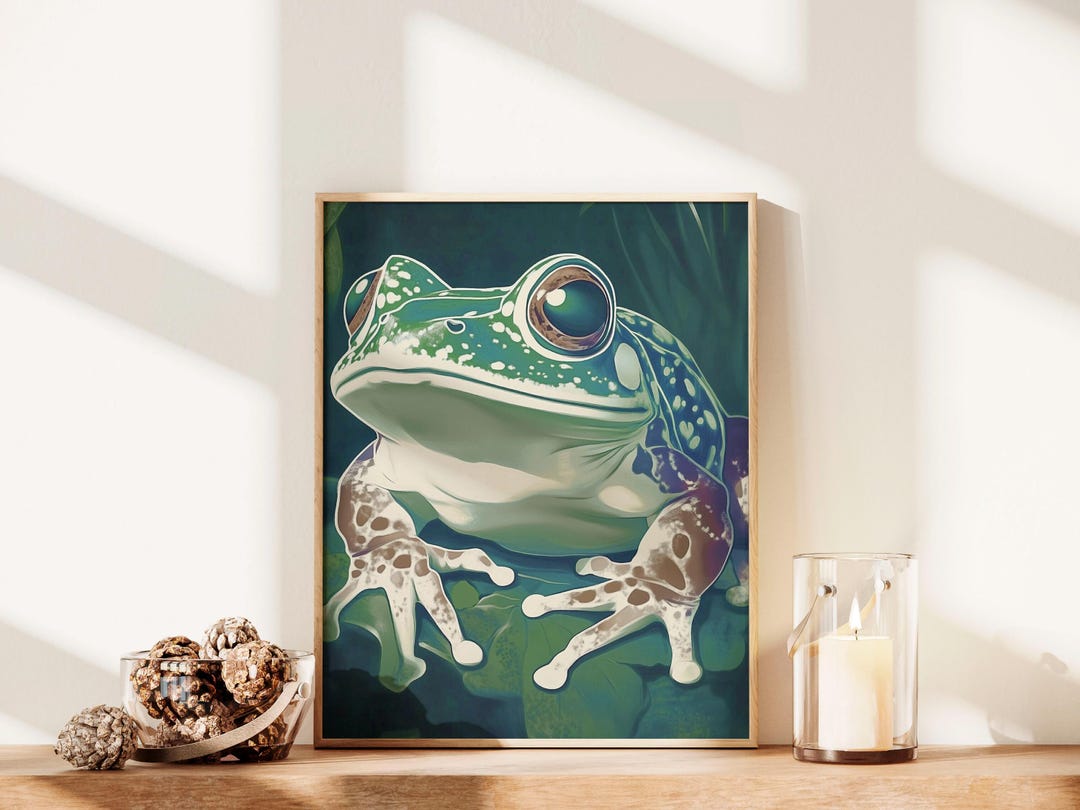 Aesthetic Frogs Sage Green Japanese Wall Art Painting Print Living Room ...