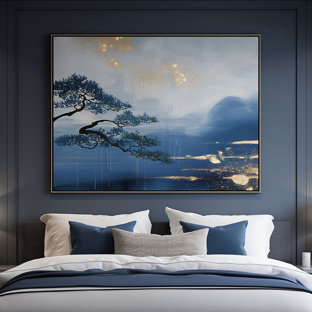 Navy Blue Abstract Japandi Wall Art Instant Download Print Art Living ...