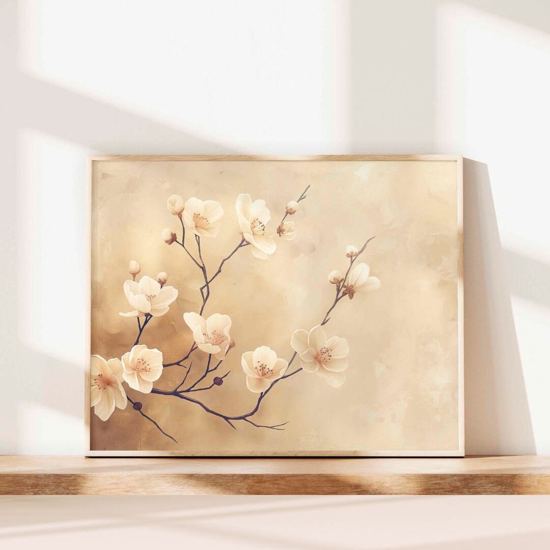 Aesthetic Japandi Wall Art Floral Art Bedroom Decor Painting Minimalist ...