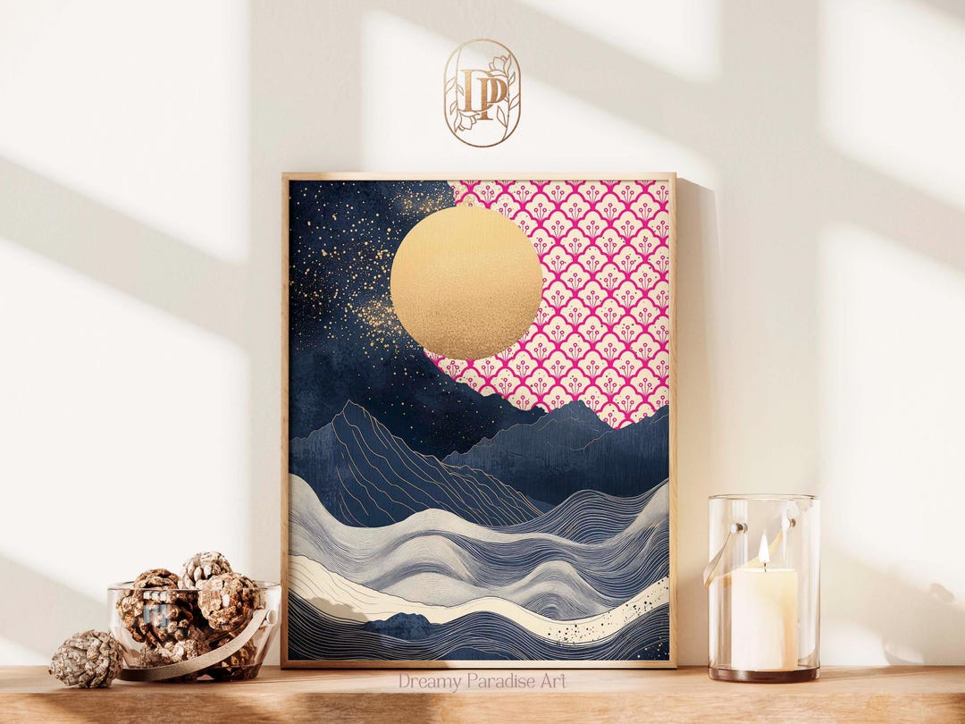 Ocean Waves Pink Cherry Blossom Japandi Wall Art Coquette Room Decor ...